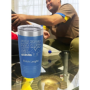 LaserGram 20oz Tumbler Mug | Some Heroes don't Wear Capes, They Wear Scrubs | Personalized Engraving Included (Dark Blue)