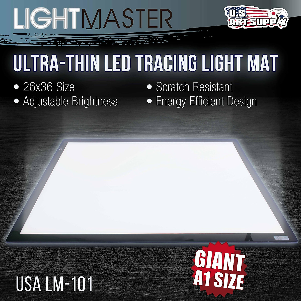 US Art Supply Lightmaster Giant 45-1/4" Diagonal (A1) 26 3/4" x 36 3/4" LED Lightbox Board- 12-Volt Super-Bright Ultra-Thin 3/8" Profile Light Box Pad with 110V AC Power Adapter & Dimmable LED Lamps