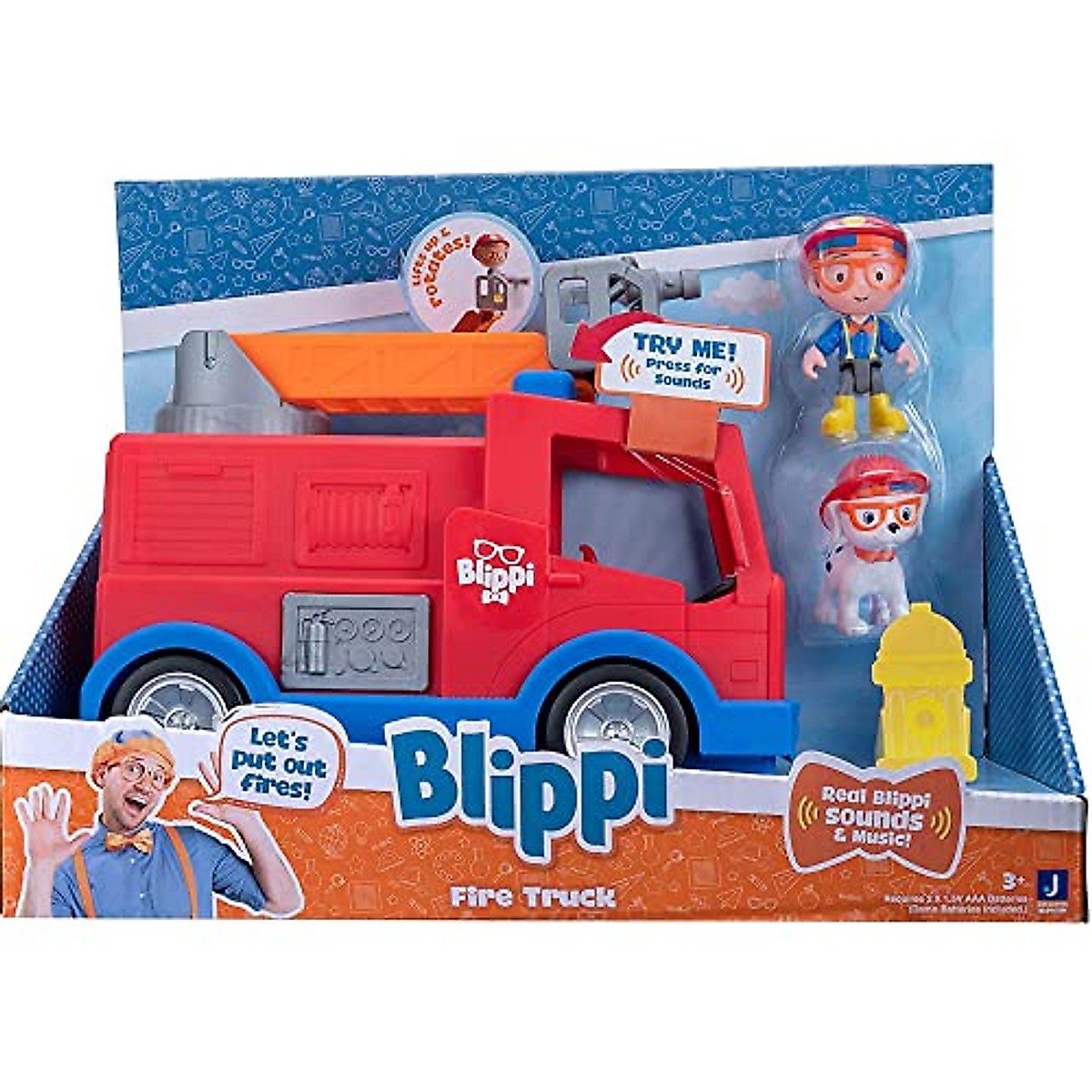 Blippi Fire Truck - Fun Vehicles with Freewheeling Features Including 3 Firefighter and Fire Dog, Sounds and Phrases - Educational Vehicles for Toddlers and Young Kids