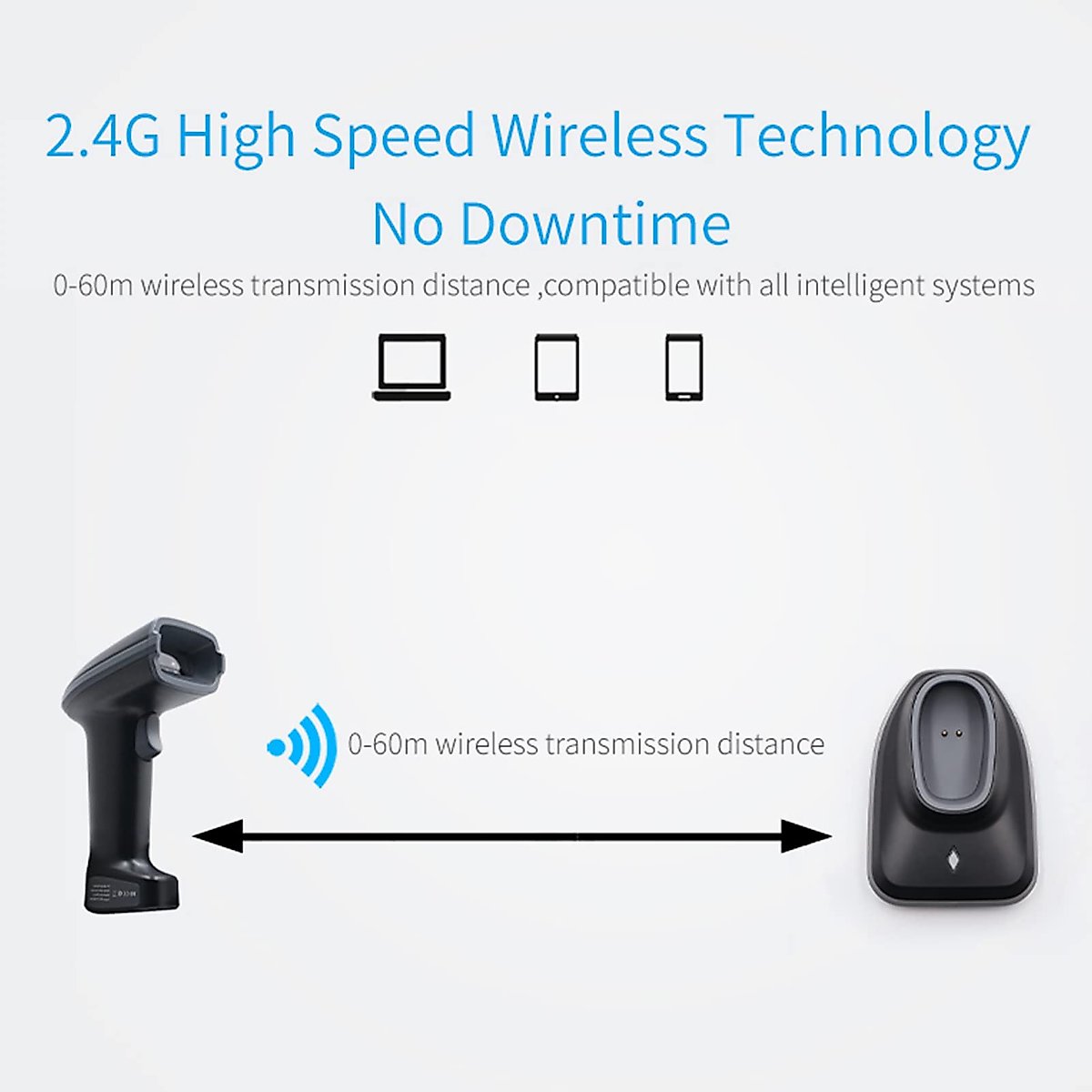 Barcode Scanner Bluetooth USB Wired 2.4G Wire Less Connection Handheld 2D 1D QR Code Reader with Cradle