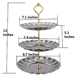 3-Tier Cupcake Stand NHSUNRAY Round Stainless Steel Dessert Stand Cake Stand Wedding Parties Birthday Tea Party Serving Platter (3-Tier, silver)