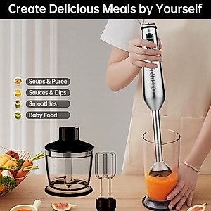 Gavasto Immersion Blender 1000 Watts Scratch Resistant Hand Blender,20 Speed and Turbo Mode Hand Mixer, 3-in-1 Heavy Duty Copper Motor Stainless Steel Smart Stick with Egg Beaters and Chopper