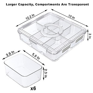 Large Snack Box Container, Clear Divided Serving Tray with Lid and Handle, Portable Snack Tray with Lid for Fruit Veggie Candy, Travel Snackle Box Charcuterie Container for Picnic Party (White, 1 pcs)