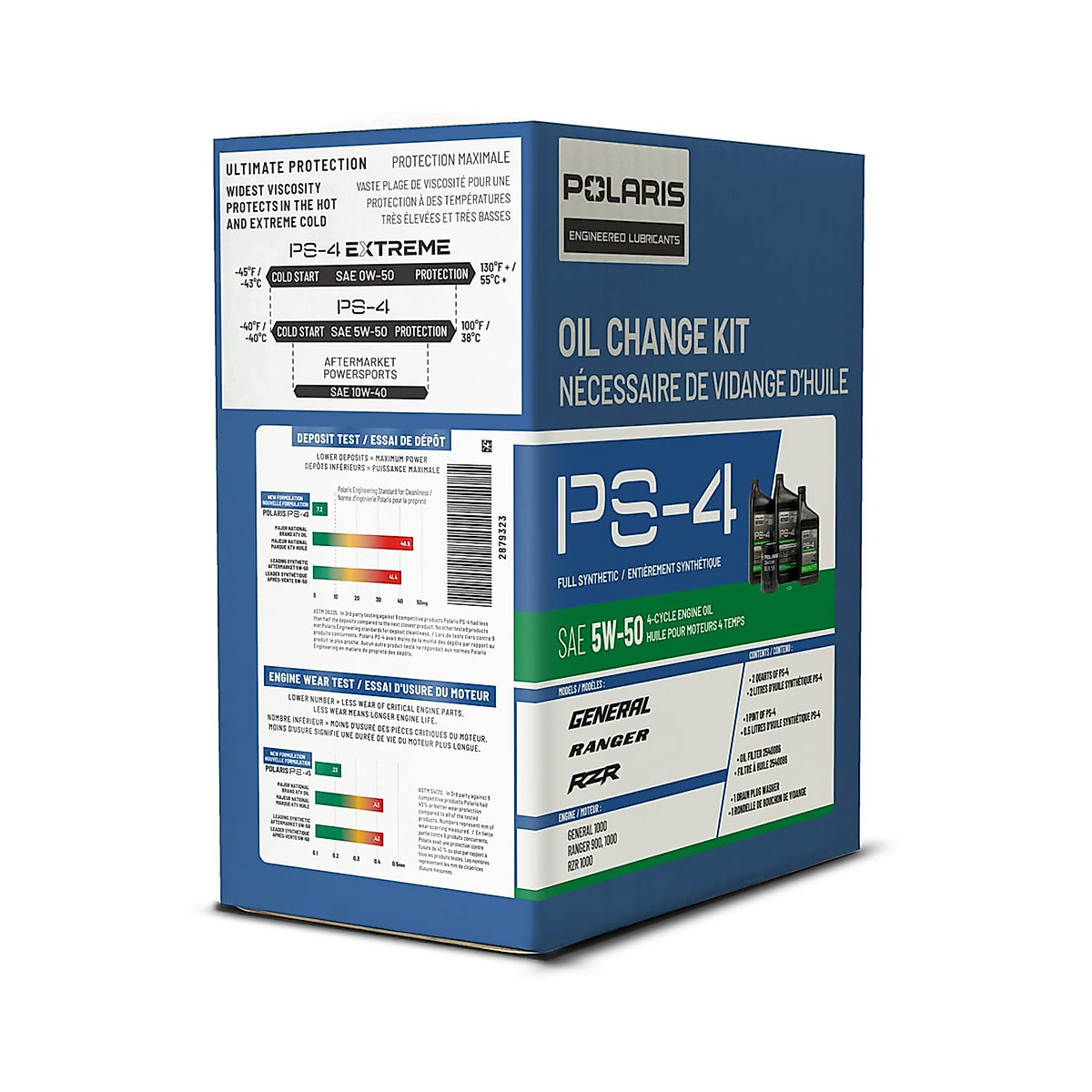 Polaris PS4 Oil Change Kit for Specific RANGER, GENERAL, RZR, ACE 900 XC Models With 4 Stroke Engine, Includes 2.5 Quarts PS-4 5W-50 Full Synthetic Oil, 1 Oil Filter, 1 Washer, UTV SxS ATV - 2879323