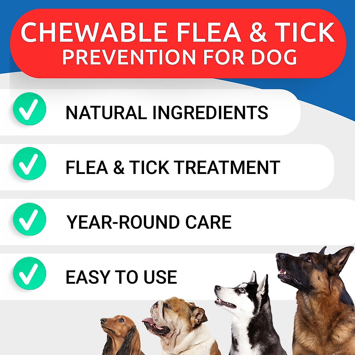 BARK&SPARK Natural Flea and Tick Prevention Chews for Dogs - Chewable Tablets for Dogs - All Breeds and Ages - Made in USA Flea and Tick Remover Supplement - Bacon - 120 Treats
