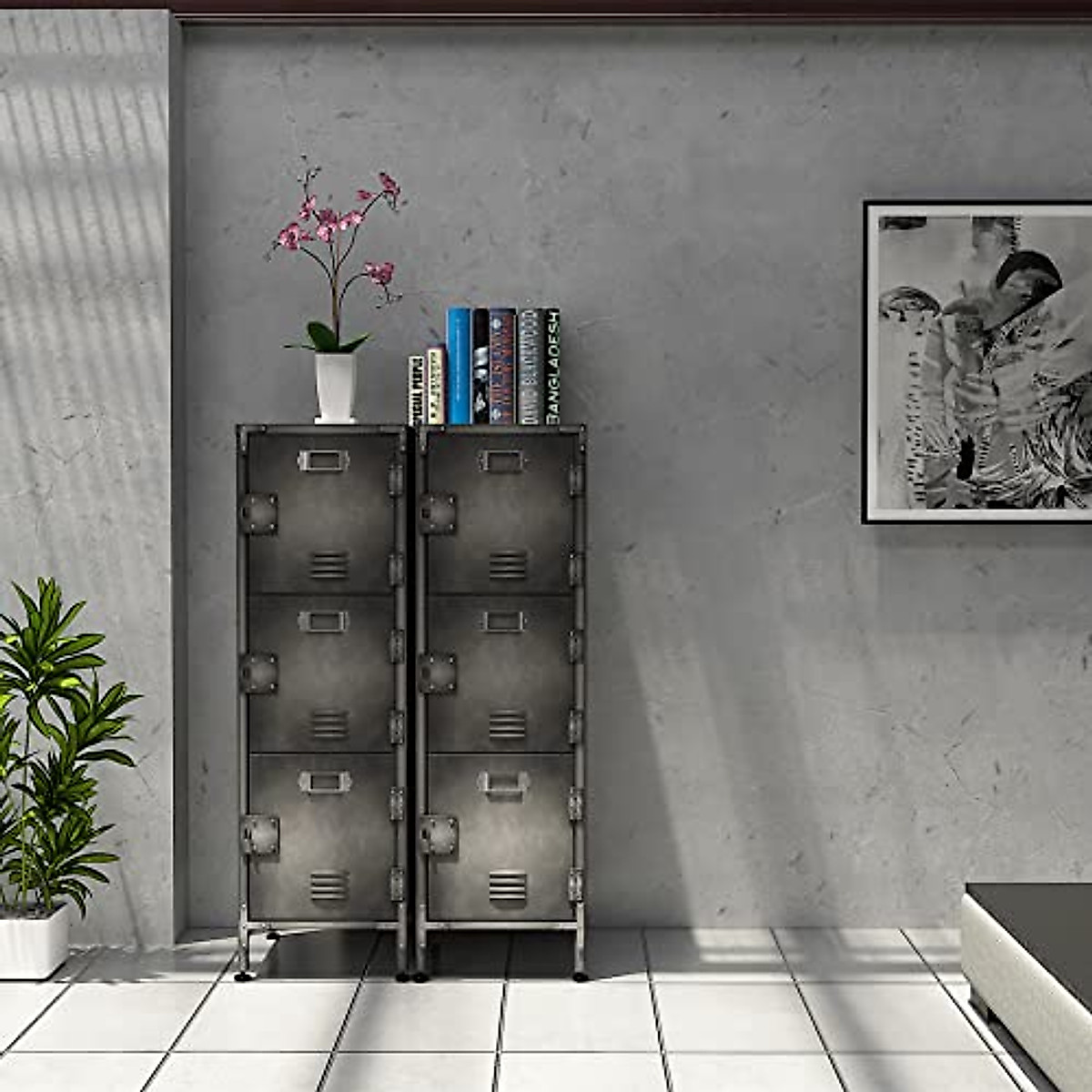 Yizosh Metal Locker with 3 Lockable Doors, Industrial Steel Storage Lockers for Employees - 47.3" Locker Storage Cabinets for School, Gym, Home, Office, Garage