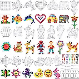 20 Pieces 5mm Fuse Beads Pegboards Clear Plastic Pegboards Craft Tray with 20 Pieces Colorful Cards, 4 Pieces White Beads Tweezers, 10 Keychains, 10 Hang Ropes, 20 Hang Circle for Kids DIY Craft Beads