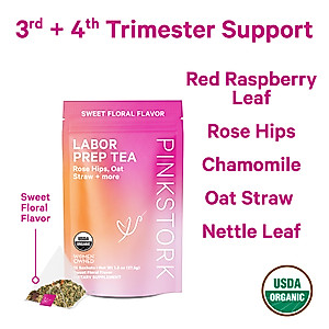 Pink Stork Labor Prep Tea: Sweet Floral - Red Raspberry Leaf Tea for Pregnancy & Postpartum - All Organic Delivery Essentials- For 3rd & 4th Trimester - Pregnancy Must Haves - Women-Owned - 30 Cups