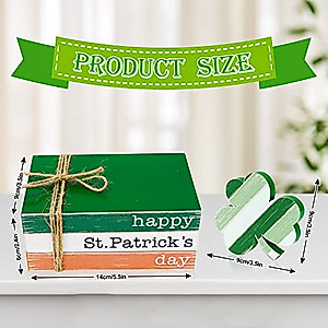 Whaline St. Patrick's Day Wooden Tiered Tray Decor Faux Decorative Stacked Books Bundle Happy St. Patrick's Day Wooden Block Sign with Shamrock for Irish Holiday Kitchen Home Table Decor