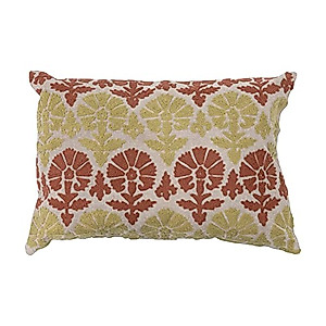 Creative Co-Op Cotton Embroidered Chambray Lumbar Pattern Pillow, 20" L x 14" W x 2" H, Multicolor