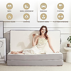 Lazyzizi Folding Mattress, 6 Inch Memory Foam Tri-fold Mattress with Breathable & Washable Bamboo Fiber Fabric Cover, Foldable Floor Mattress Guest Bed for Camping, Road Trip, Queen