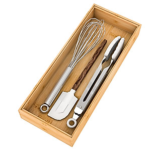 Utensil Organizer Silverware Drawer Organizer-Stackable Bamboo Flatware Caddy Cutlery Holder, Wooden Storage Boxes Tray for Bedroom,Office, Bathroom, Vanity & Garage Tool Organization(15"6"2.5")