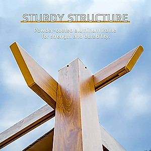 Domi 9’x13' Outdoor Retractable Pergola Against The Wall with Sun Shade Canopy, Pergolas and Gazebos Clearance, Patio Metal Canopy for Deck, Garden, Backyard(Wood-Looking)