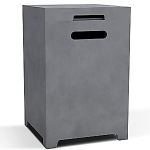 Kante 23.6" H Square Natural Eco-Friendly Concrete/Metal Outdoor Patio Backyard UV and Weather Resistant Modern Propane Tank Cover Storage Box for Gas Fire Pit,Natural Concrete,RMFP-T01-81921
