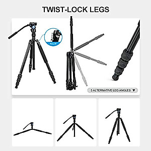 Sirui 2-in-1 Traveler Series Aluminum Video Tripod with VA-5 Fluid Head for Cameras Monopod Conversion 26.5lbs Load Capacity 62.6Inch 360 Degree Panning Base 1/4" and 3/8" Screws (Traveler VA)