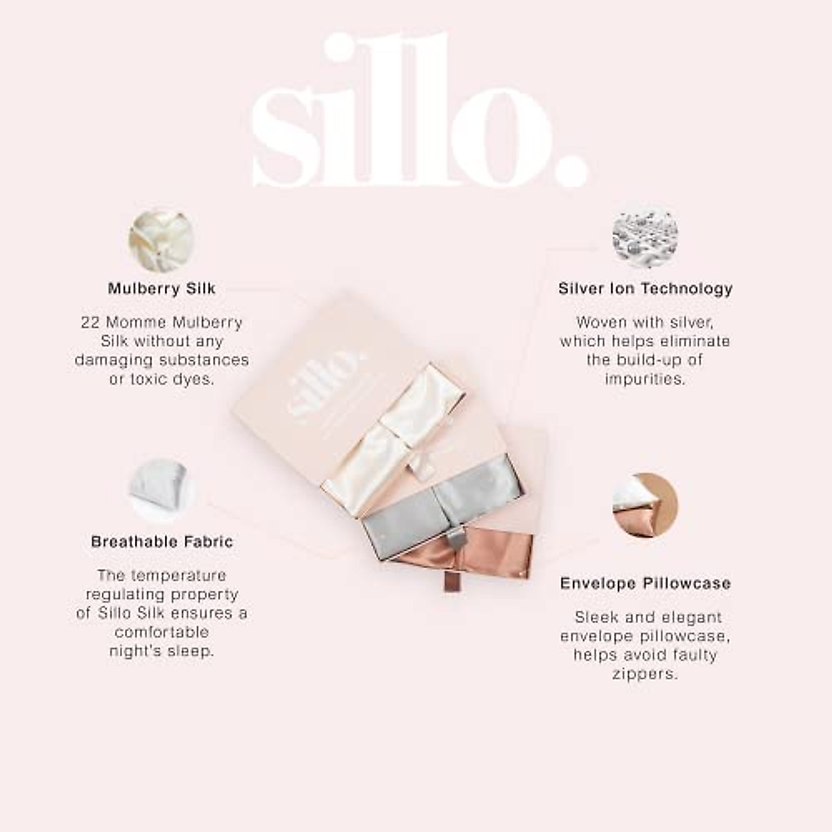 Sillo Silk Pillowcases for Hair and Skin – Anti Acne Pillow Case, Acne Pillowcase, Real Silk Pillowcase, Mulberry Silk Pillowcase Set of 2 with Wash Bag (Queen, Ivory White)