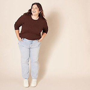 Amazon Essentials Women's Lightweight Long-Sleeve Cable Crewneck Sweater (Available in Plus Size), Light Pink, Large