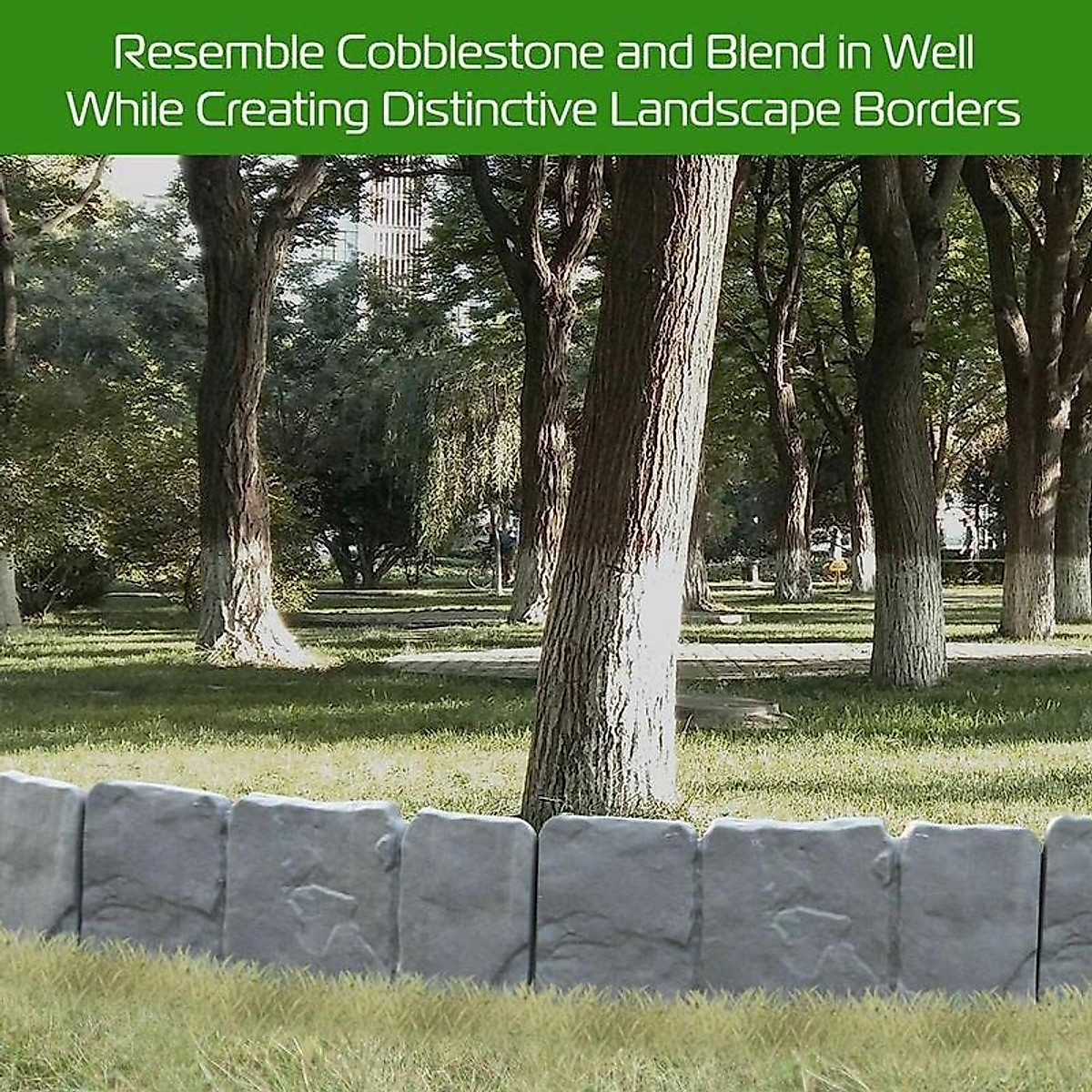 20 Pcs Simulation Cobbled Stone Folding Plastic Garden Border Fence,Landscape Flower Bed Lawn Edging Landscape Gardening Accessories (Dark Grey)