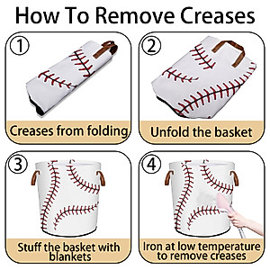 Mozaigos Baseball Texture Laundry Basket Waterproof Collapsible Laundry Hamper Tote With Handles Toy Storage Basket Organizer Dirty Clothes Hamper for College Dorm, Bathroom, Bedroom, Living Room