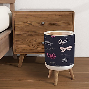 Trash Can with Lid Cute seamless pattern for girls Lovely doodle pattern Scandinavian Garbage Can Round Waste Bin Press Cover Dog Proof Wastebasket for Kitchen Bathroom Living Room Nursery 1.8gal
