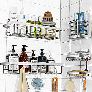 Bunoxea Shower Caddy, 5-Pack Shower Shelves,Adhesive Shower Organizer Shelves,Large Capacity,Rustproof Shower Caddy Basket Shelf,Shower Shelf for Bathroom & Kitchen Storage,Silver
