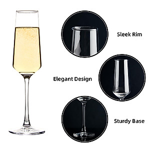 Champagne Glasses Set of 12, Elegant Champagne Flutes, Modern Sparkling Wine Glasses for Home Bar, Wedding, Anniversary, 7.5 oz, Clear