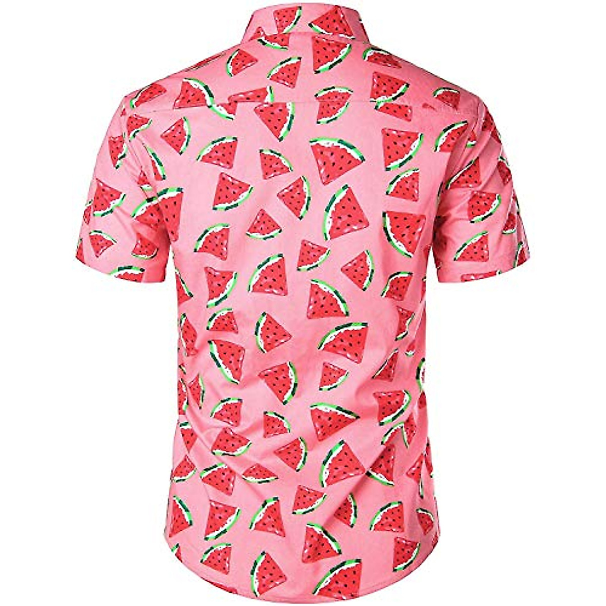 JOGAL Men's Fun Fruit Printed Short Sleeve Button Down Hawaiian Shirt Suits XX-Large Pink