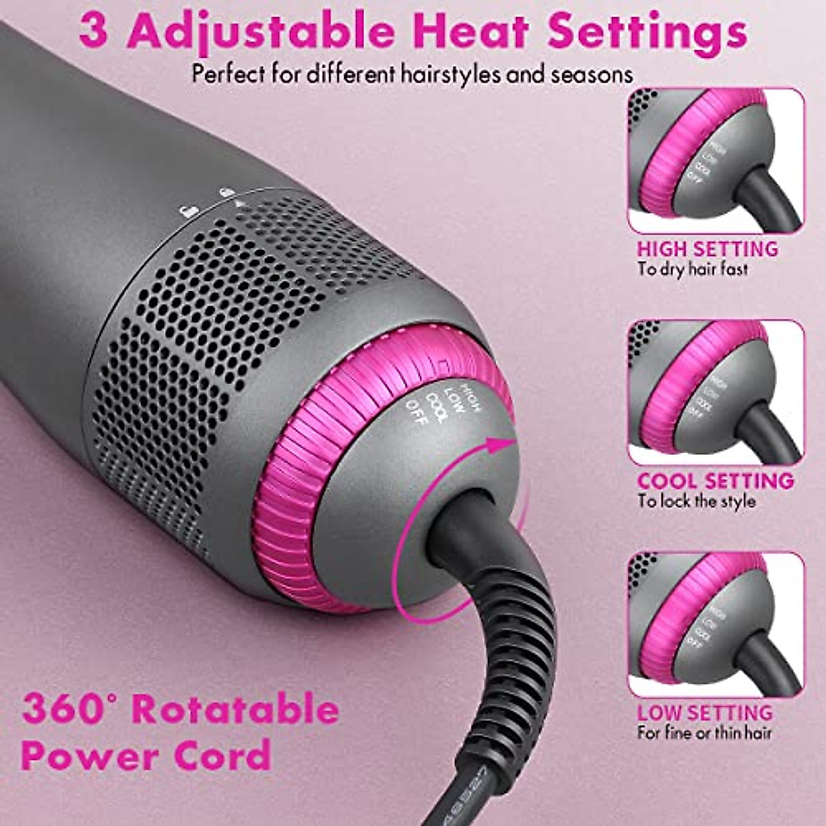 Hair Dryer Brush Set - KOOVON 4 in 1 Blow Dryer Brush in one, Negative Ion Blowout Brush Detachable Hot Air Brush for Drying/Straightening/Curling, One-step Volumizer Styler Brush with Ceramic Coating