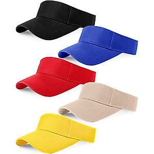 Geyoga 5 Pcs Sports Sun Visor Hats Visor Women Men Golf Visors Hat for Men Adjustable Visor Cap Athletic Visor Hat for Men Women (Black, Royal Blue, Red, Khaki, Yellow)