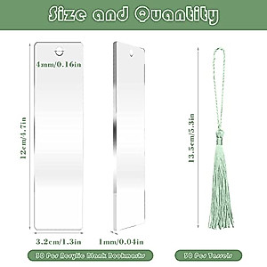 30 Pcs Acrylic Bookmark Blanks with 30 Pcs Tassels, ZYNERY Unfinished Transparent Bookmarks, Double Sided DIY Rectangle Bookmarks for Women, Kids, Book Lovers (3.2 x 12 cm/ 1.3 x 4.7 Inch)