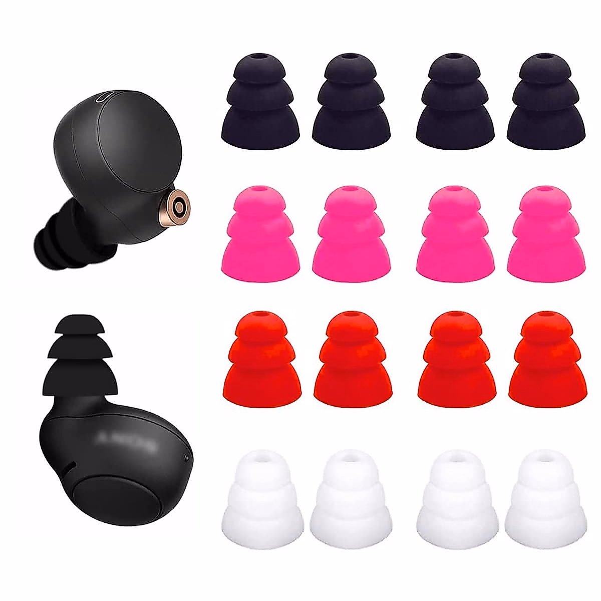 Compatible with SONY WF 1000XM4 triple flange ear tips, JNSA Anti Slip Noise Canceling 3 flange ear tip replacemnt for sony 1000xm4/1000xm3/c500/LinkBuds S, fit in case,1 Size 8 Pairs 4 Colors