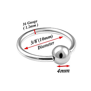bodyjewellery 4pcs 16g Captive Bead Ring Cartilage Hoop Septum Nose Tragus Snake Bite Lip BCR Rook Helix Conch Eyebrow 4mm Ball - 10mm