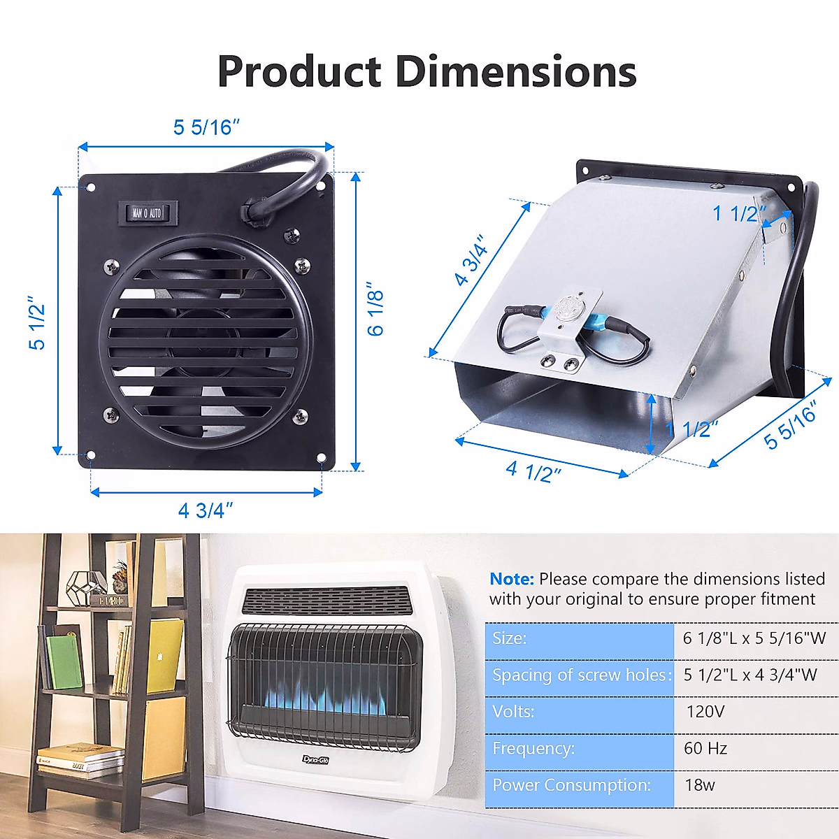 Criditpid WHF100 Vent-Free Wall Heater Blower Fan for Mr. Heater, Dyna-Glo, Dyna-Glo 30,000 BTU, Comfort Glow Vent Free Heaters, Replacement Ventless WHF100 Dyna-Glo Heater Fan Accessory Kit