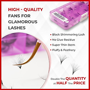 THE LASH SUPPLY 500 Fans, 20D Mega Volume Promade Fan, C/D Curl, Mix Length 12-16mm, 0.03 Thickness, Natural and Long-lasting Curl, Promade Loose Eyelash Extension Fans, Mixed Pack
