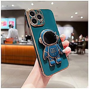 AIGOMARA 6D Astronaut iPhone 12 Pro Case - Hidden Stand, Camera Protector, Soft TPU Shockproof Bumper, Alpine Green