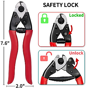 Steel DN Mate 7.6" Steel Wire Cutter, Cut All Wires Up to 5/32", Wire Rope Cutter, Cut Steel Cable, Aircraft Cable, Wire Seals, Bike Cable,  Aluminum/Copper Wire, Fence Cable, One-Hand Operate CC-11