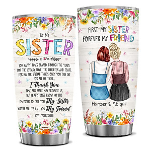 wowcugi Sister Personalized Sisters Tumbler Stainless Steel Tumblers Coffee Travel Mug 20oz 30oz Birthday Christmas Friendship Present