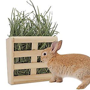 Rabbit Hay Feeder Guinea Pig Hay Rack Wooden Hay Holder for Small Pets Bunny Guinea Pig Chinchilla (Hay Feeder-B)
