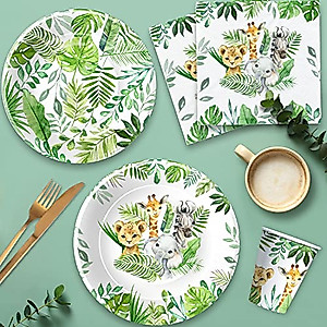 HIPVVILD Safari Jungle Theme Party Supplies For Boys - Jungle Safari Birthday Baby Shower Decorations Tableware Include 9" Party Plates, 7" Plate, Cups, Napkins, Safari Party Decorations | Serve 48