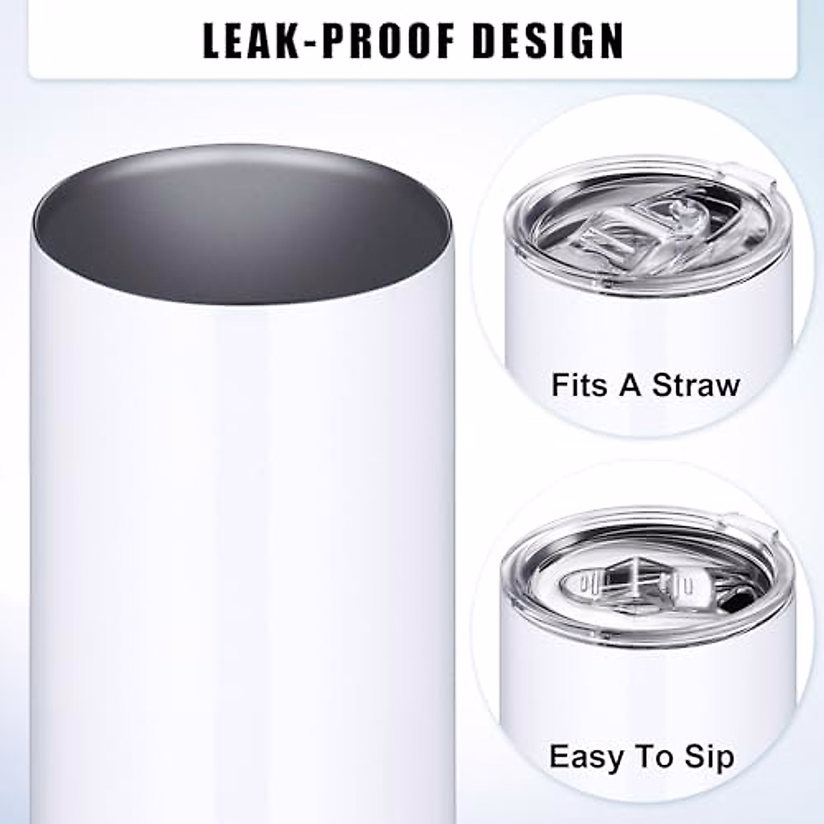 16 Pack 20 oz Stainless Steel Skinny Tumbler Water Tumbler Cup Insulated Stainless Steel Cups with Lid Double Layer Travel Coffee Mug Reusable for Hot Cold Drink Home Office Car Use(White)