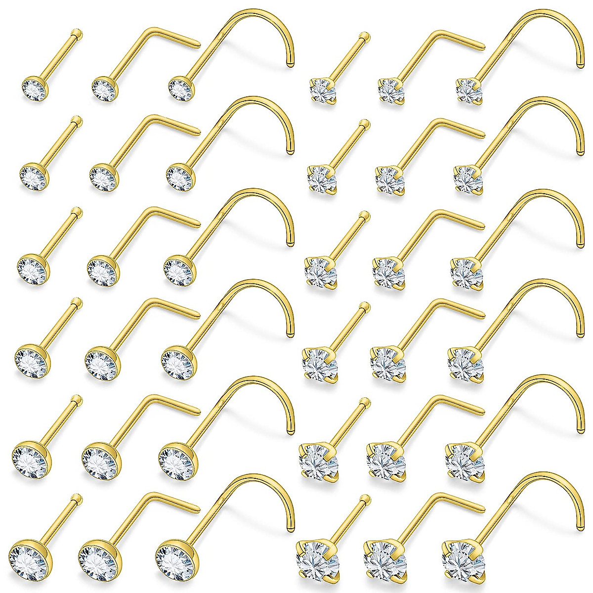 Vsnnsns 18G Nose Rings for Women 316L Surgical Stainless Steel L Shaped Nose Studs Screw Bone Nose Rings Piercings 18 Gauge Nostril Piercing Diamond CZ 1.5mm 2mm 2.5mm 3mm 3.5mm 4mm Gold