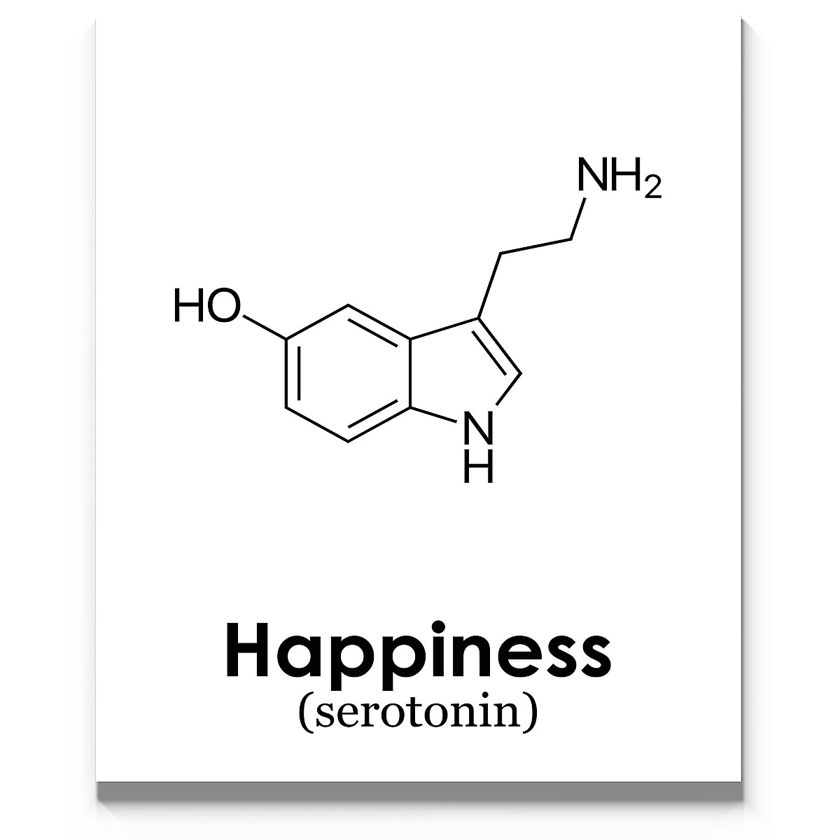 Happiness Serotonin Molecule Wall Art 11x14 Unframed Art Print Poster Black on White for Office, Classroom, Science Laboratory or Home Décor. Great Gift For Scientists, Chemists, Geeks and Nerds