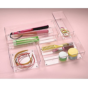 InterDesign Linus Kitchen Drawer Organizer for Silverware, Spatulas, Gadgets - 8" x 8" x 3", Clear