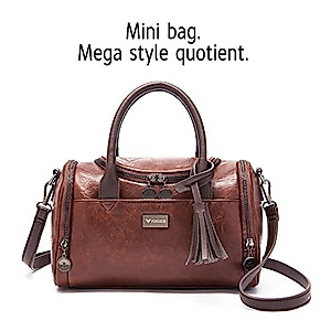 rofozzi Mini Barrel Handbag for Women - Small Faux Leather Crossbody Bag with Top Handles - Multi-Compartment Shoulder Tote - Water-Resistant Easy to Clean Vegan Leather Purse - Birthday Gift