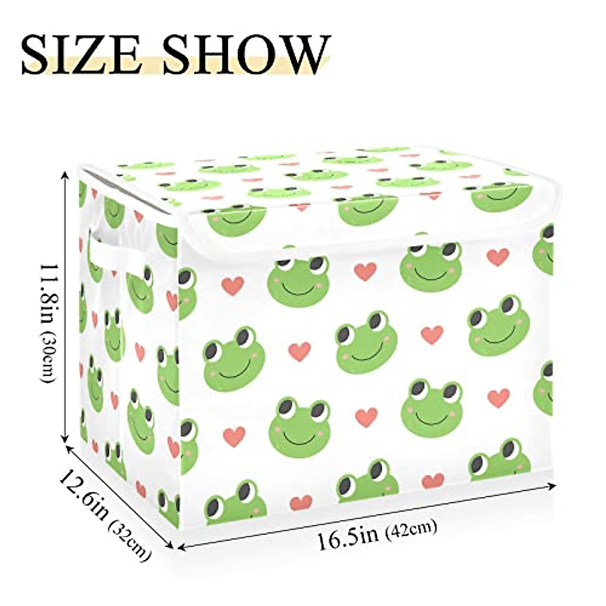 Krafig Cartoon Animal Frog Foldable Storage Box Large Cube Organizer Bins Containers Baskets with Lids Handles for Closet Organization, Shelves, Clothes, Toys