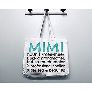 COCOVICI Mimi Definition Canvas Tote Bag Grandma Gift Idea for Mimi Book Bag Mimi Gift (Mimi Definition Turquoise/Black Font)