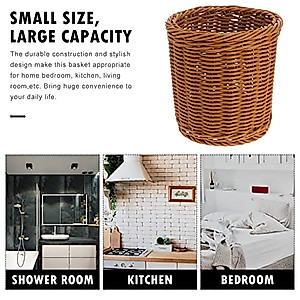 Zerodeko Round Rattan Waste Basket Woven Trash Can Paper Waste Basket Straw Wicker Sundries Storage Basket Garbage Container Bin for Bathrooms Kitchen 7.48 in Tall Coffee