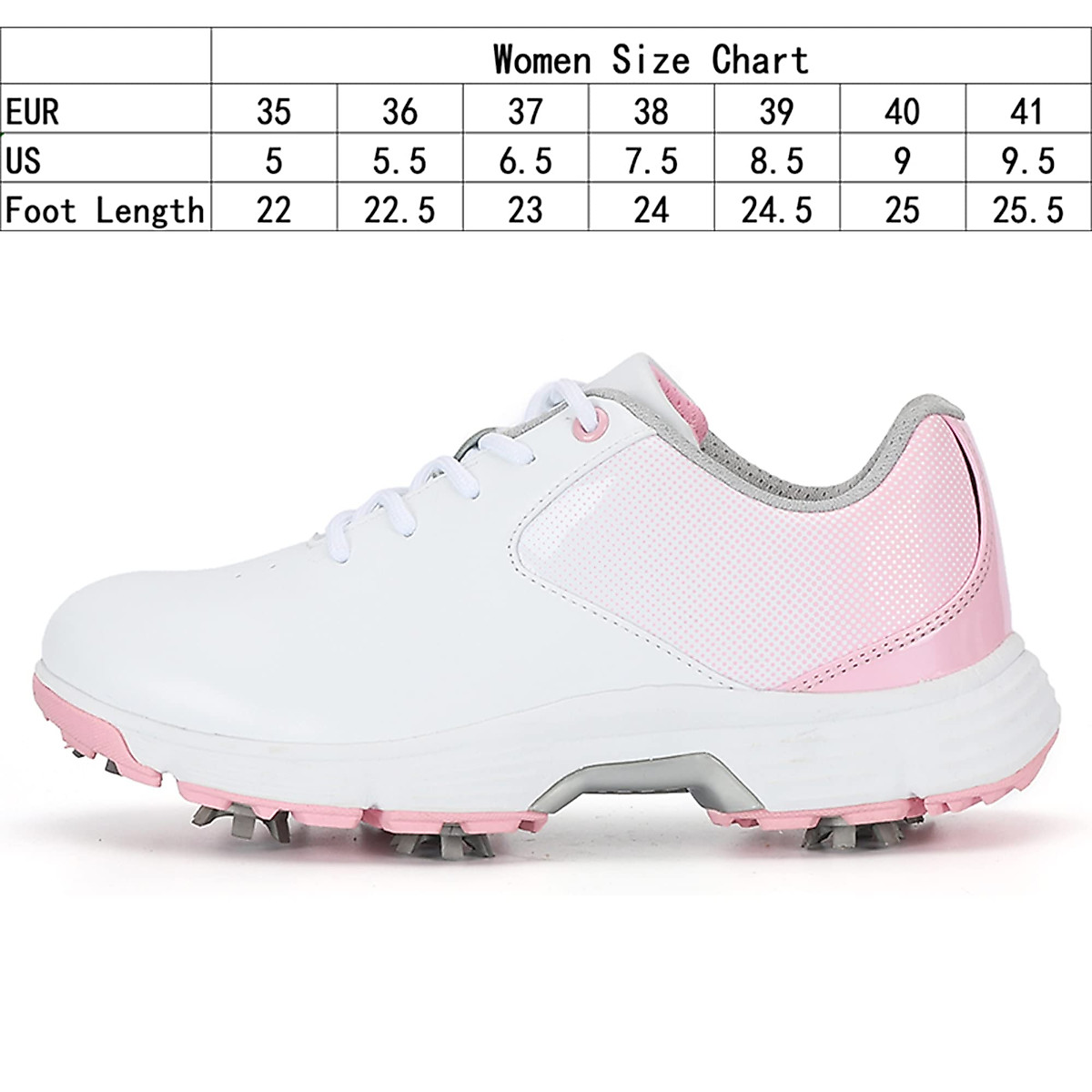 LIPPAN Women's Golf Shoes Waterproof Outdoor Golf Sneakers Spiked Lightweight Breathable Wear-Resistant,White,7.5