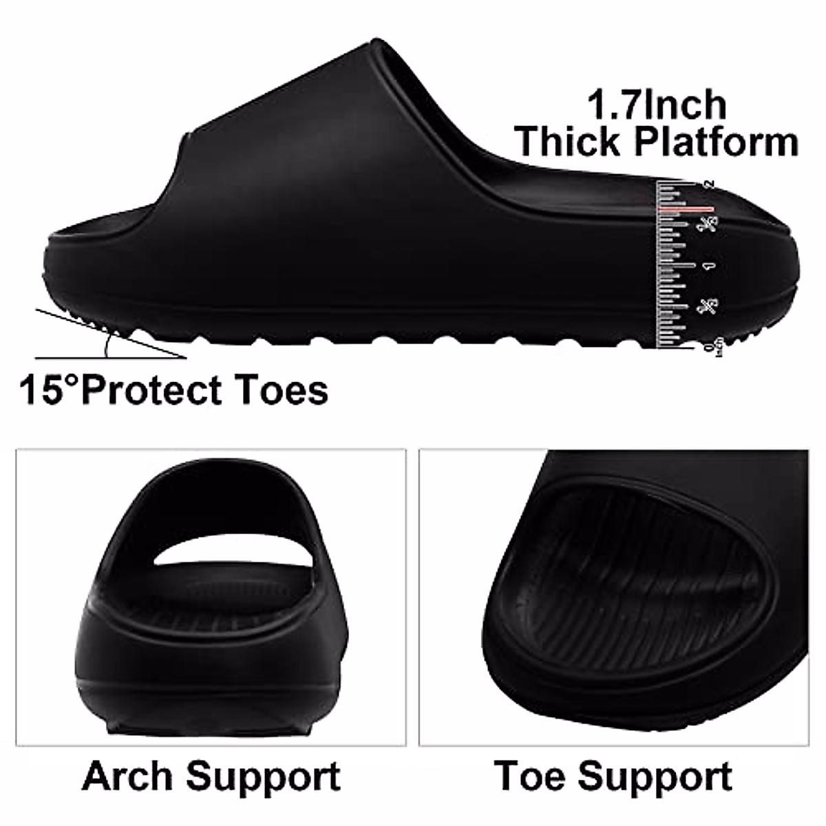 Leisurely Pace Cloud Slides for Women Men Squishy Pillow Sandals Lightweight Shower Shoes Summer Slippers with Comfort Black 8.5-9 Women/7-7.5 Men