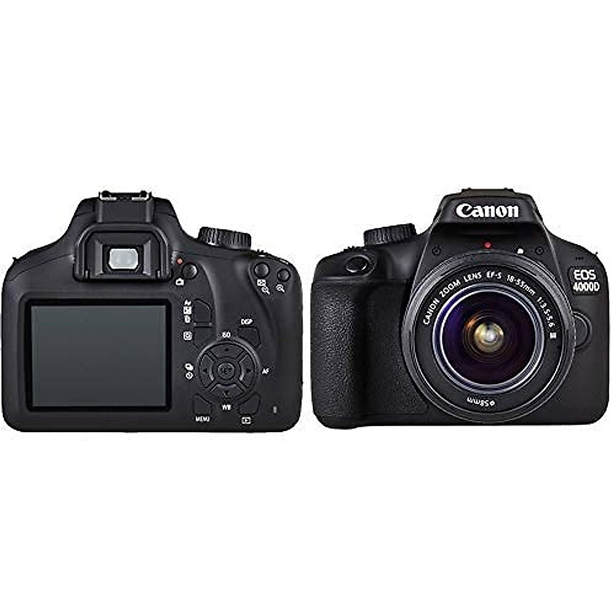 Canon EOS Rebel T100 / 4000D DSLR Camera with 18-55mm Lens + 64GB Memory Card + Case + Card Reader + Flex Tripod + Hand Strap + Cap Keeper + Memory Wallet + Cleaning Kit (Renewed)